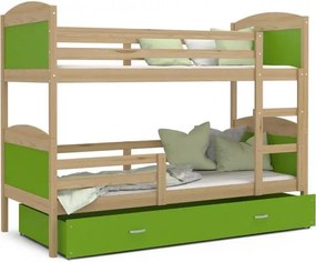 DOBRESNY Dětská patrová postel Matyas dřevěná 190x80 BOROVICE-ZELENÁ
