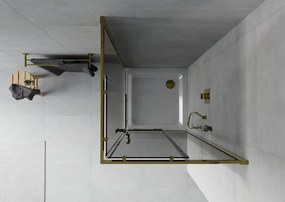 Mexen Rio, čtvercový sprchový kout s posuvnými dveřmi 80 (dveře) x 80 (dveře) x 190 cm, 5mm šedé sklo, zlatý profil + bílá sprchová vanička SLIM, 860-080-080-50-40-4010G