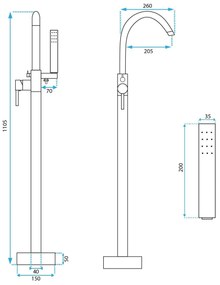 Rea Lungo, volně stojící baterie h-1105, zlatá matná, REA-B7498