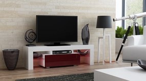 Mazzoni TV stolek MILA lesk 130 LED bílá, burgund zásuvka