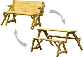 Dobar 2v1 piknikový stůl a lavice, dřevěný, přírodní.