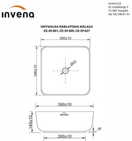 Invena Malaga, keramické umyvadlo na desku 39x39x14 cm, zlatá lesklá-černá matná, INV-CE-39-027-C