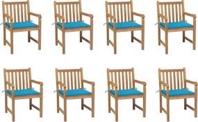vidaXL Zahradní židle 8 ks podušky masivní teak [3073059] Barva: Modrá