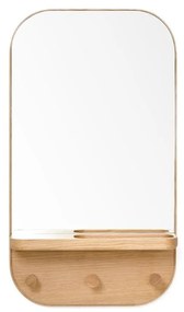 Nástěnné zrcadlo s věšákem a úložnou poličkou z dubového dřeva Wireworks Butler, 41 x 73,5 cm