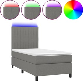 Box spring postel s matrací a LED tmavě šedá 90x200 cm textil 3135006
