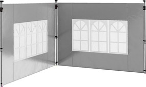 Set 2 bočních stěn Outsunny pro altán 3 x 3 m nebo 3 x 4 m, panel pro pavilon, s oknem, v oxfordské tkanině, 295 x 195 cm, světle šedá | Aosom