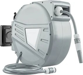 Outsunny nástěnný naviják hadice 20+1,6m x Ø 15mm, automatický zatahovací naviják hadice, otočný o 180°, šedá