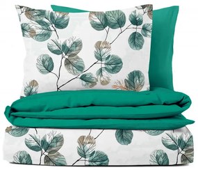 Ervi bavlněné povlečení oboustranné - akvarelové zelené listy/akvamarín