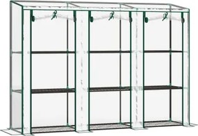 Outsunny Malý Skleník pro Exteriér se 3 Úrovněmi Polic, Sklopnými Zipovými Dveřmi a Ocelovým Rámem pro Pěstování Rostlin a Květin 215x46x151 cm Průhl…