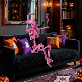Costway 160 CM Halloweenská kostra polohovatelná kostra v životní velikosti