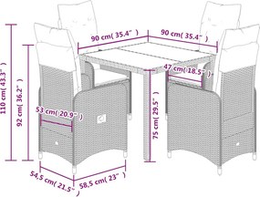 5dílný zahradní bistro set s poduškami hnědý polyratan 3277064