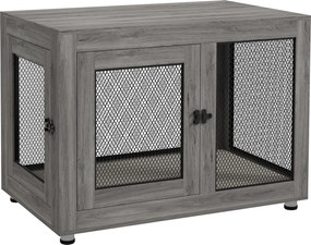 PawHut Domácí Obojek pro Psy, Psí Obojek se 2 Dveřmi, Pratelné Polštářky, Psí Dům s Nastavitelnými Nohami, Zámky, pro Velké Psy do 30 kg, Šedá, 94 x 6