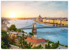 Skleněný obraz města Budapešť s řekou (70x50 cm)