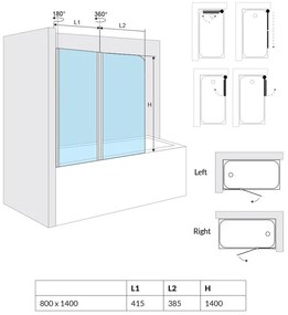 Santech 2-dílná vanová zástěna Axel 140x80 VZA2AX80L Orientace vany: Levá