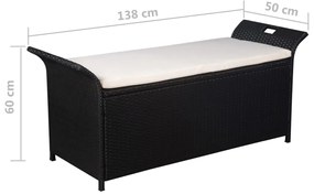 vidaXL Marketos Úložná lavice s poduškou 138 cm polyratan černá
