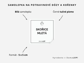 SKOŘICE MLETÁ - omyvatelná samolepka na kořenky, výběr rozměrů Ø 5 cm / 5 x 5 cm / 6 x 8 cm | DomaLEP tvar: ČTVEREC, barva: BÍLÁ - ČERNÉ písmo, velikost: š. 5 cm x v. 5 cm - tučné písmo