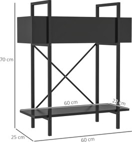 Stojan na rostliny, stojan na květináče se 2 úrovněmi, drenážní otvory, pro vnitřní i venkovní použití, kov, černý