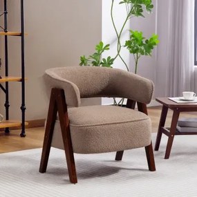 HOMCOM obývací křeslo z bouclé látky, čalouněné křeslo, prostorné sedadlo, ergonomické opěradlo, 70 x 64 x 71 cm, hnědá