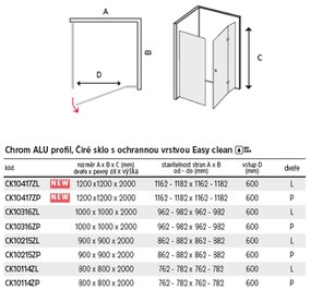 Mereo Novea sprchový kout čtverec 80 cm sklo Čiré dveře pravé a pevný díl ALU chrom CK10114ZP