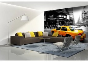 DIMEX | Vliesové fototapety na zeď Žluté taxi MS-5-0007 | 375 x 250 cm| černobílá, žlutá