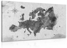 Obraz retro mapa Evropy v černobílém provedení - 90x60 cm