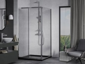 Mexen Apia sprchový kout s posuvnými dveřmi 100 (dveře) x 100 (stěna) cm, 5mm čiré sklo, chromový profil + černá sprchová vanička s chromovým sifonem, 840-100-100-01-00-4070