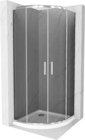 Mexen Rio, čtvrtkruhový sprchový kout s posuvnými dveřmi 90 x 90 cm, 5mm šedé sklo, chromový profil + bílá sprchová vanička, 863-090-090-01-40-4110