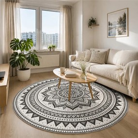 Koberec NOVO Mandala černý / bílý kruh
