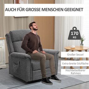 HOMCOM elektrické křeslo stojící, nosnost do 170 kg, TV křeslo, polohovací křeslo, křeslo pro seniory, šedé 89x96x108cm| Aosom
