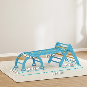 AIYAPLAY 7v1 skládací Montessori lezecí trojúhelník ze dřeva s obloukem a rampou pro děti 18-48 měsíců 188x70 cm modrá