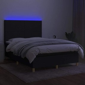 Box spring postel s matrací a LED černá 140x200 cm textil 3135279