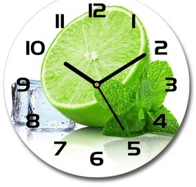Wallmuralia Skleněné hodiny kulaté Limetka s ledem fi 30 cm