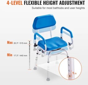 křeslo do sprchy otočné o 360° a otočné ramena Polstrované sedátko 136,1 kg