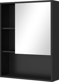 Kleankin Koupelnová Skříňka se Zrcadlem a Nastavitelnými Poličkami, Nástěnná Koupelnová Skříňka se Šetřícím Dveřmi, 60x15x76 cm, Černá