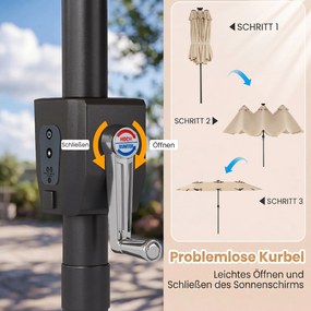 Costway Dvojitý slunečník s LED osvětlením obdélníkový – 400 × 210 cm, béžový