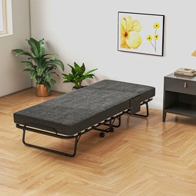 Skládací postel pro hosty HOMCOM s kolečky, 190x80 cm, 10 cm matrace, potah a boční taška, tmavě šedá, ideální do ložnice a na cesty