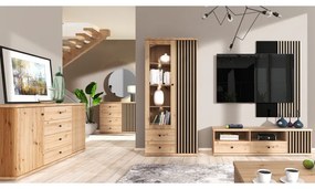 Sestava nábytku do obývacího pokoje Sigeren II, Osvětlení: osvětlení LED, Barva: dub artisan / dub artisan + černá