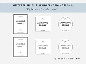 JALOVCOVÉ BOBULE - omyvatelná samolepka na kořenky, výběr rozměrů Ø 5 cm / 5 x 5 cm / 6 x 8 cm | DomaLEP tvar: ČTVEREC, barva: BÍLÁ - ČERNÉ písmo, velikost: š. 5 cm x v. 5 cm - tučné písmo