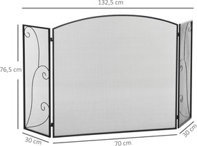HOMCOM Krbová mřížka Krbová mřížka 3 panely výklopná Ochranná mřížka proti jiskrám Ochranná mřížka na kamna Kovová černá 1325 x 765cm pro bezpečný pr…