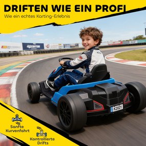 AIYAPLAY 24V elektrické Go-Kart, režim driftu, nastavitelná sedačka, 5bodový bezpečnostní pás, hudební funkce, 6–12 let, modrá