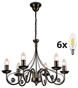 Brilagi - LED Lustr na řetězu STEFANO 6xE14/40W/230V černá patina