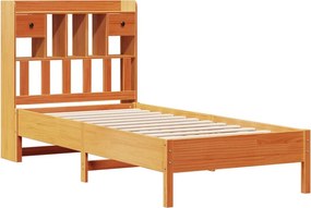 Postel s knihovnou bez matrace hnědá 100x200 cm masiv borovice 3322917