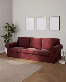 Potah na pohovku IKEA Ektorp 3-místná, rozkládací STARÝ MODEL PIXBO barva červená látka lesklé, sametová