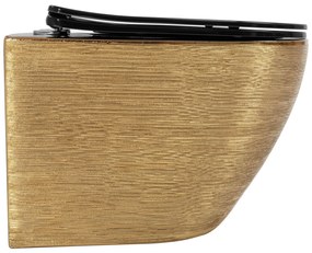 Rea Carlo Mini, závěsná WC mísa Tornado 490x360x370 mm, černá-zlatá strukturovaná, REA-C4330