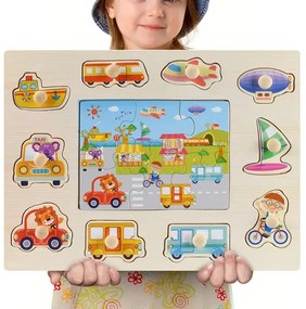 Montessori dřevěné hračky - vkládačky s držátky + puzzle Barva: A3003
