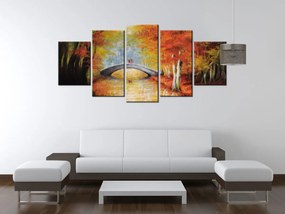 Gario Ručně malovaný obraz Po podzimním mostě - 5 dílný Rozměry: 150 x 70 cm
