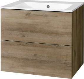 Mereo Mereo, Aira, koupelnová skříňka s keramickým umyvadlem 61 cm, bílá, dub, šedá, CN740
