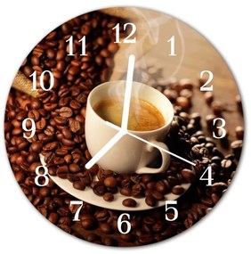 Skleněné hodiny kulaté Šálek kávy fi 30 cm
