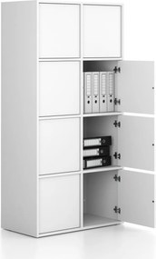 Kancelářská skříň FRAME, 8x dveře, 872 x 450 x 1735 mm, PUSH-lock, bílá