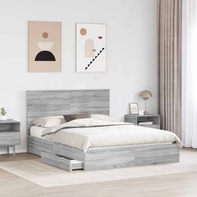 Postel s úložným prostorem se zásuvkou Šedá Sonoma 150 x 200 cm 3411199